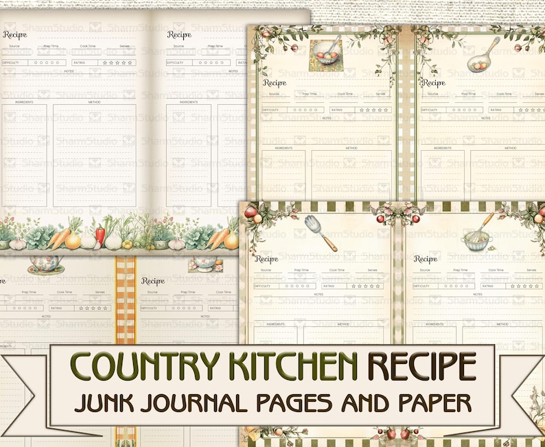 Country Kitchen Junk Journal Recipe Pages,scrapbooking Cook Book ...