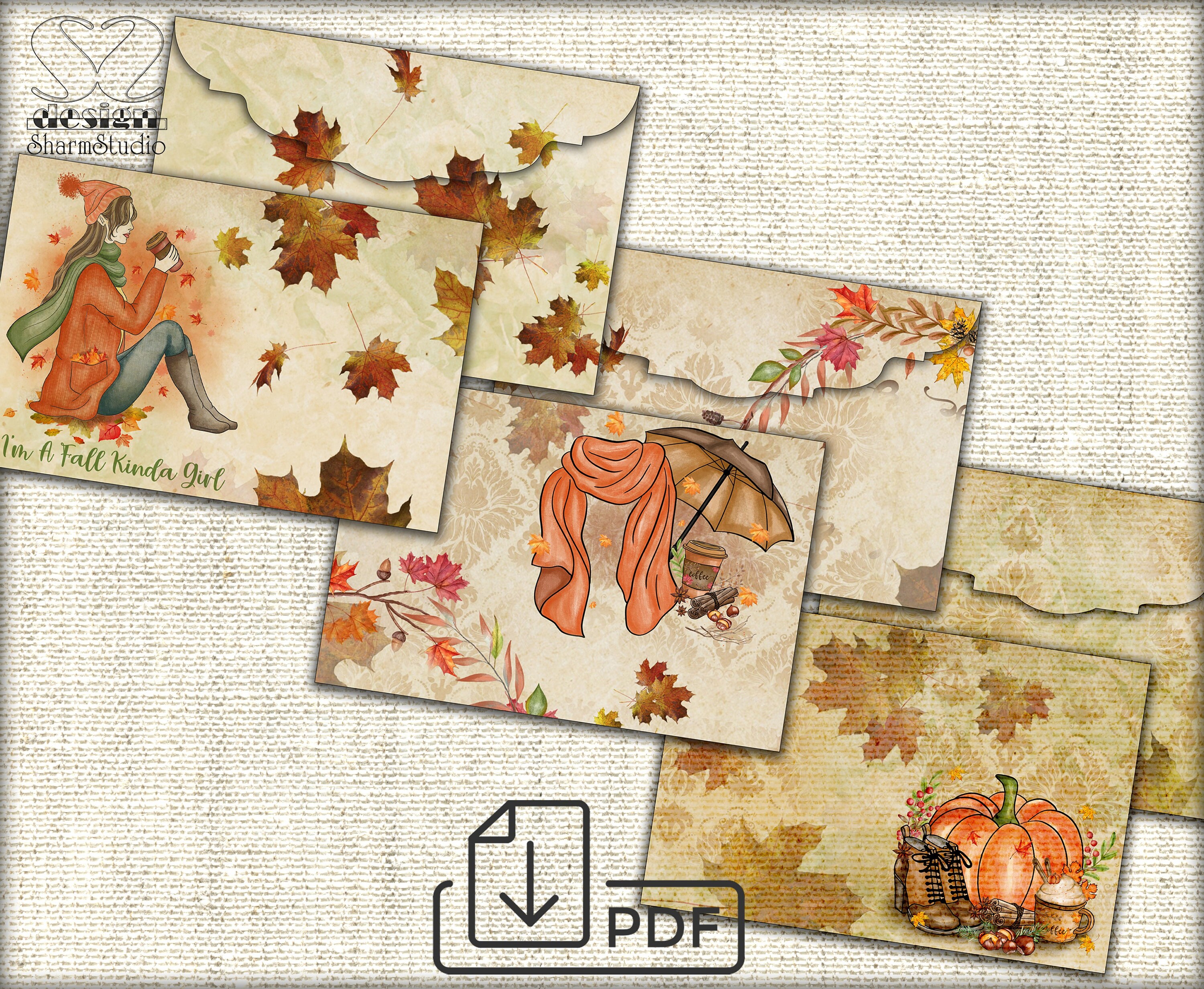 Cozy Autumn Digital Envelopes Template Kitenvelope Printable - Etsy