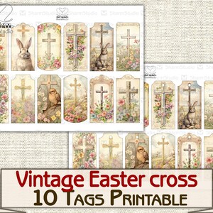Vintage Easter Cross Ephemera Tags Printable,scrapbook Junk Journal ...