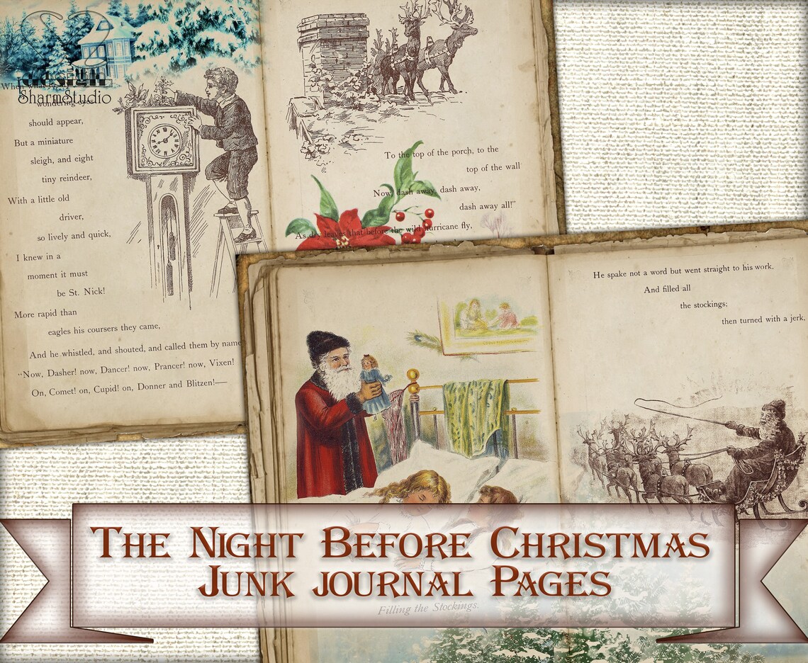 Vintage Christmas Junk Journal Kit,printable Collage Pages the Night ...