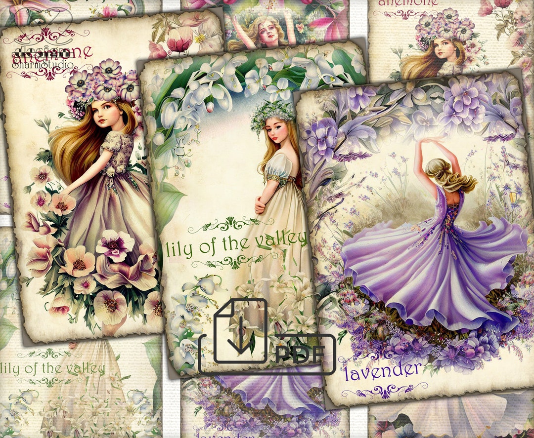 Vintage Flower Girls Card Set,flowers Girl Journal Papers Cards Kit-4 ...