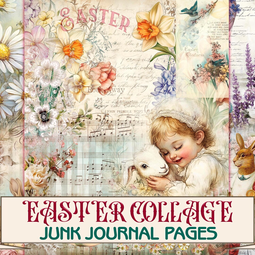 Printable Spring Easter Collage Vertical Journal Pages for Scrapbooking ...