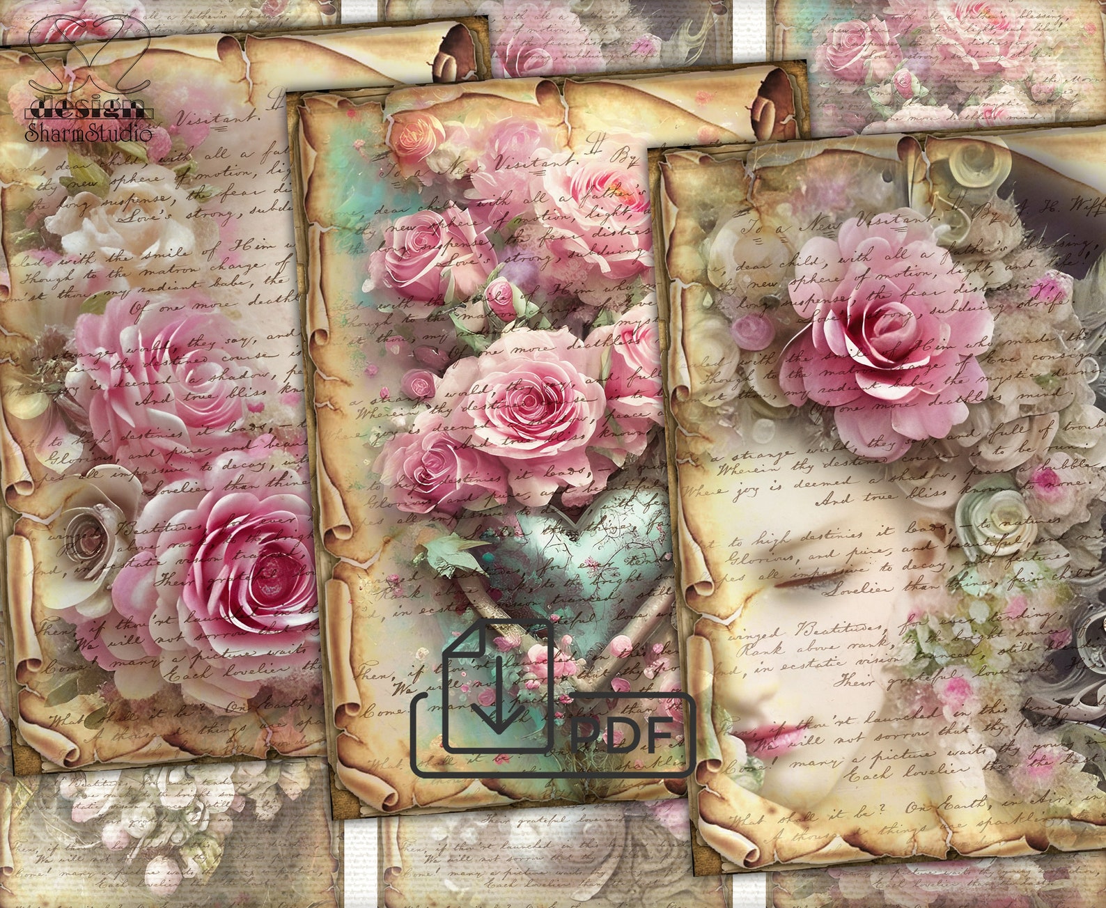 Vintage Shabby Chic Roses Flowers Collageaceo Digital Paper - Etsy