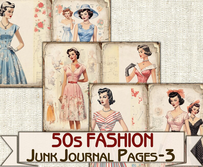Retro 50s Fashion Junk Journal Pages Part 3, Collage Sheets Printables ...