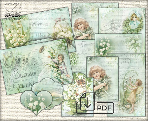 Vintage Lily of the Valley Collage Digital Envelopes Template | Etsy
