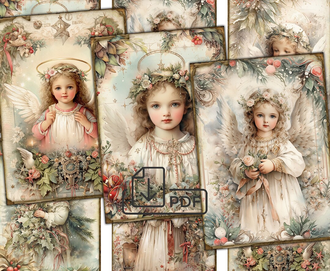 Christmas Angels Picture Collage Printable Cards Atc,xmas Decoupage ...