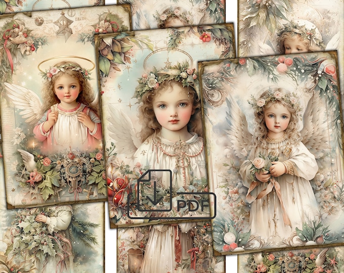 Christmas Angels Picture Collage Printable Cards Atc,xmas Decoupage ...