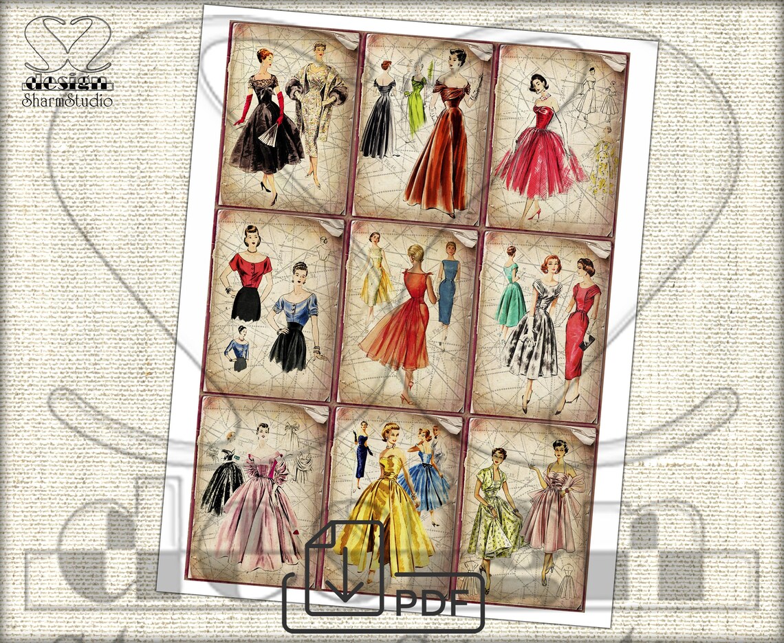 Printable Collage Atc Cards 50s Fashion ACEO Digital Paper - Etsy