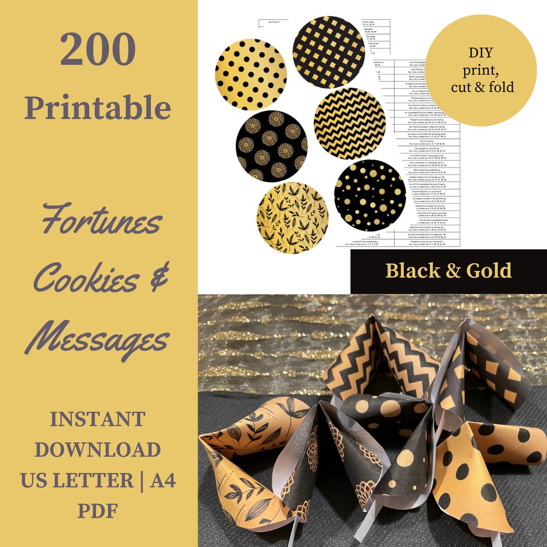 Black & Gold New Year Fortune Cookie DIY Printable Fortune Cookie New ...