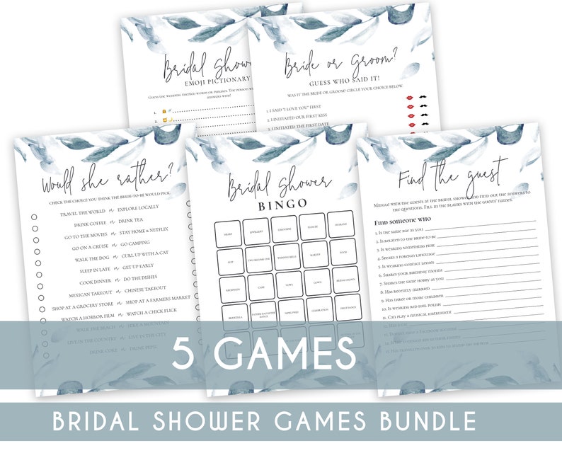Blue Bridal Shower Game Bundle, Bridal Shower Games Printable, Bridal ...