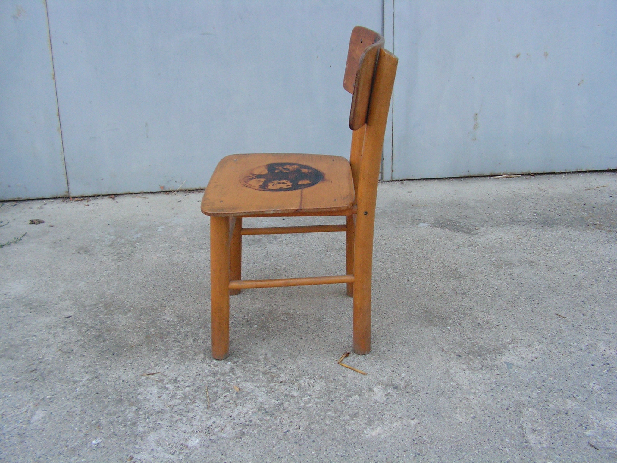 Small Wooden Chair Pyrography Chair Old Four Legged Chair Primitive ...