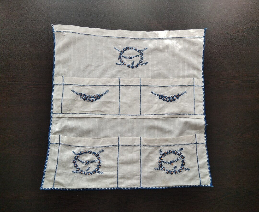 Vintage Wall Organizer, Handmade Wall Organizer, Embroidered Fabric ...