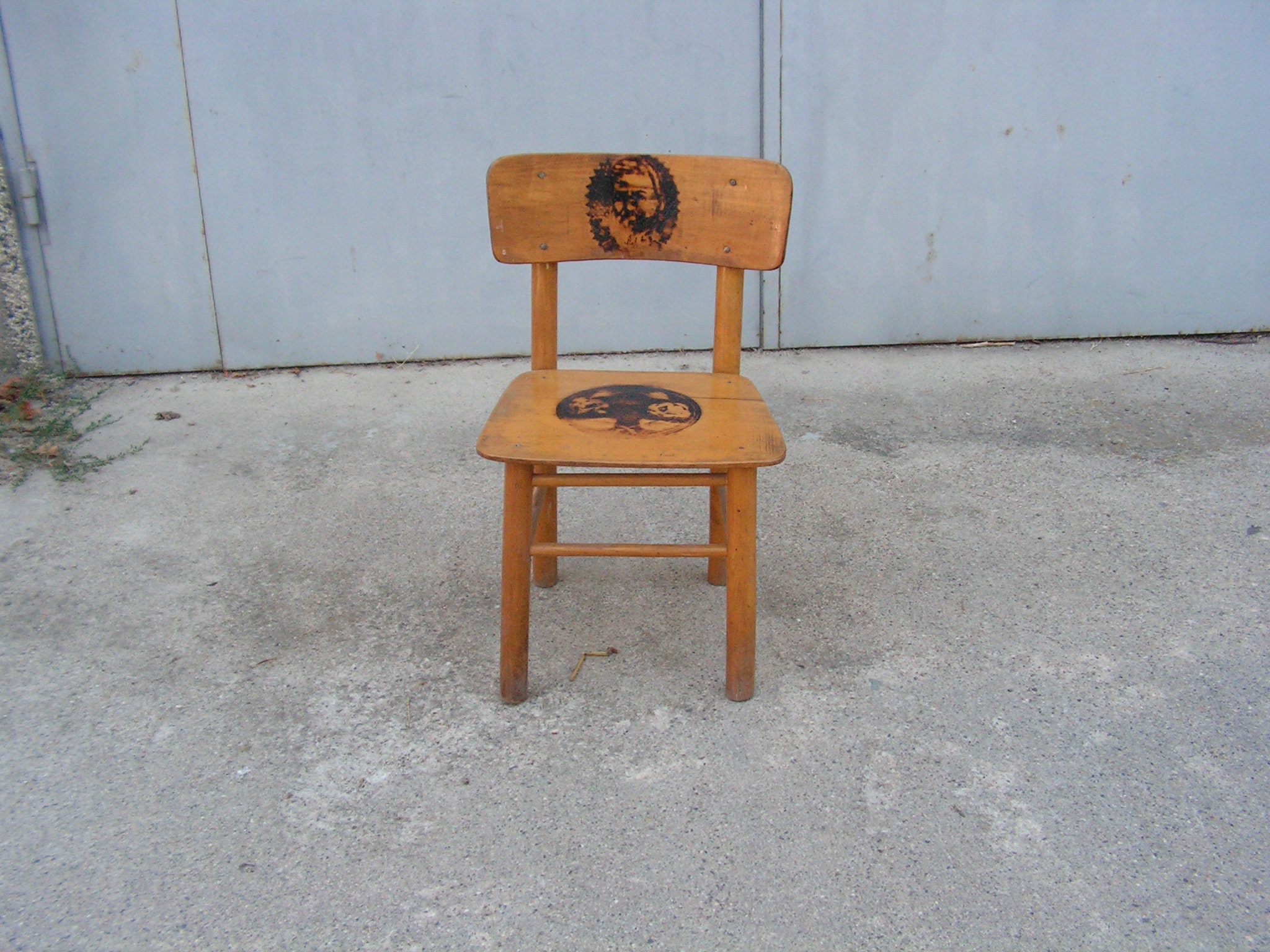 Small Wooden Chair Pyrography Chair Old Four Legged Chair Primitive ...