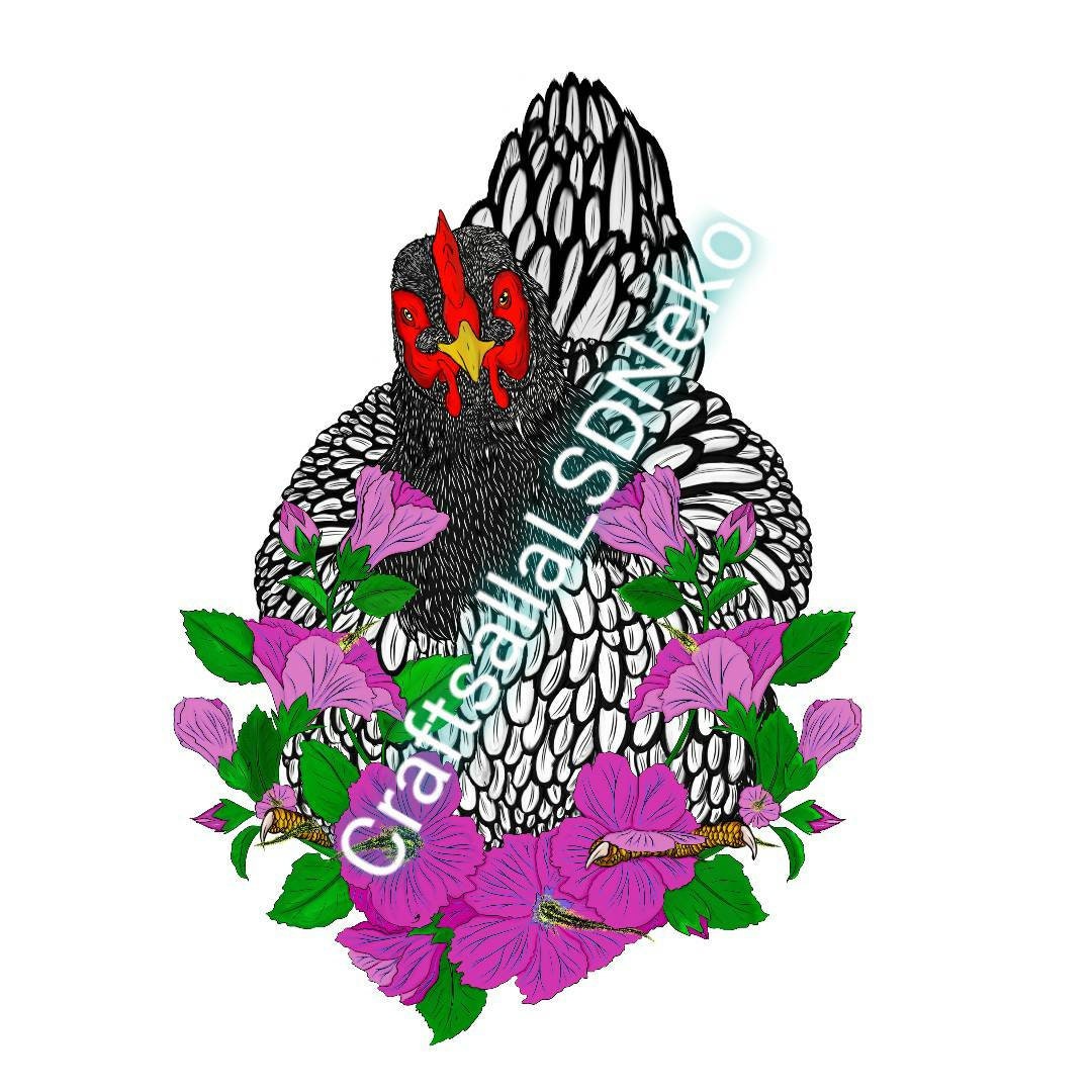 Coloring Page the Hibiscus Chicken - Etsy