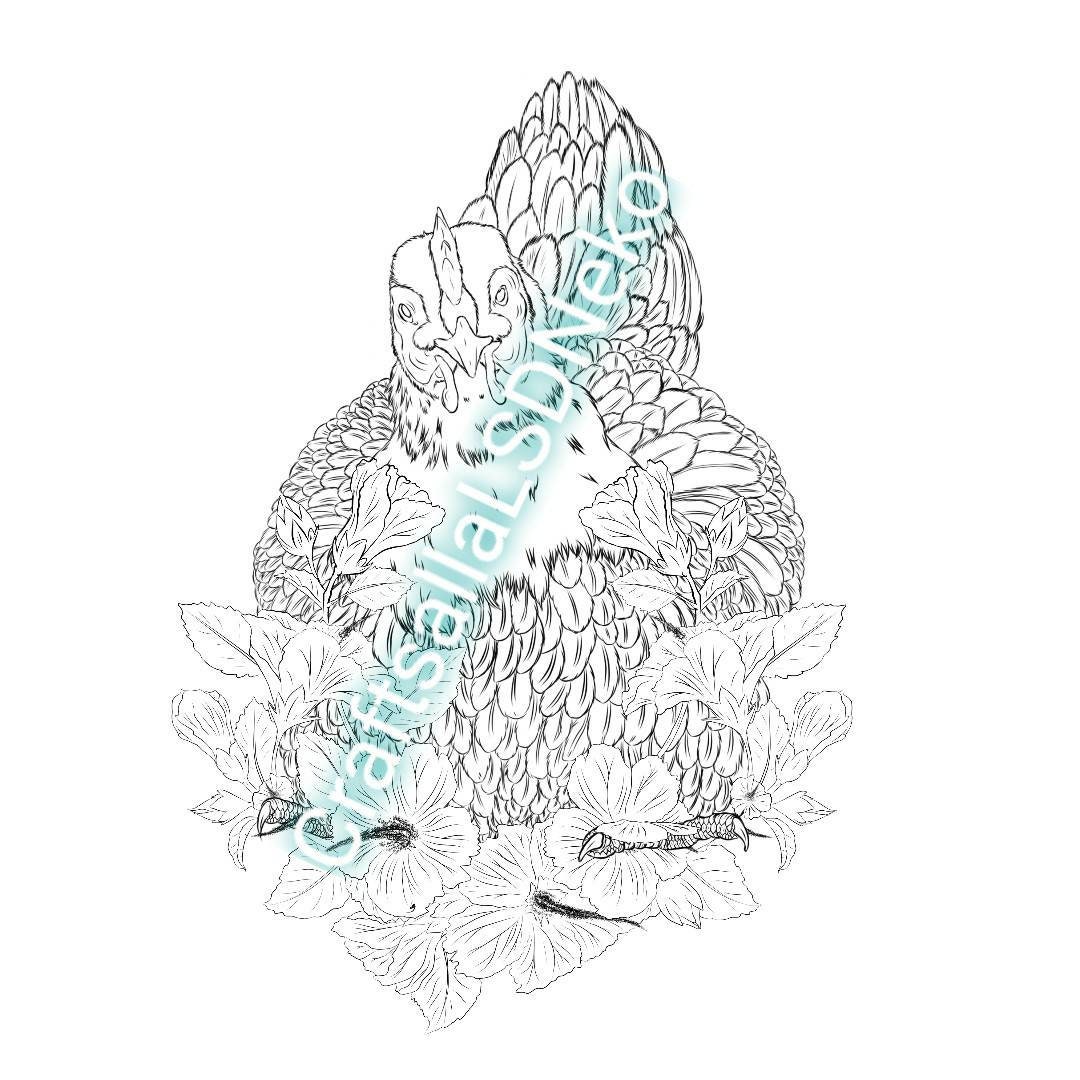 Coloring Page the Hibiscus Chicken - Etsy
