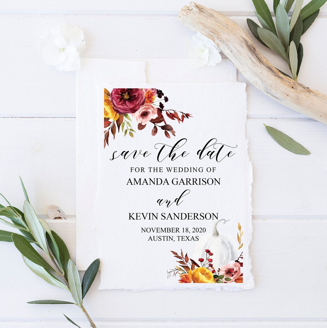Fall Save the Date Template, Fall Wedding Save the Date, Autumn Wedding ...
