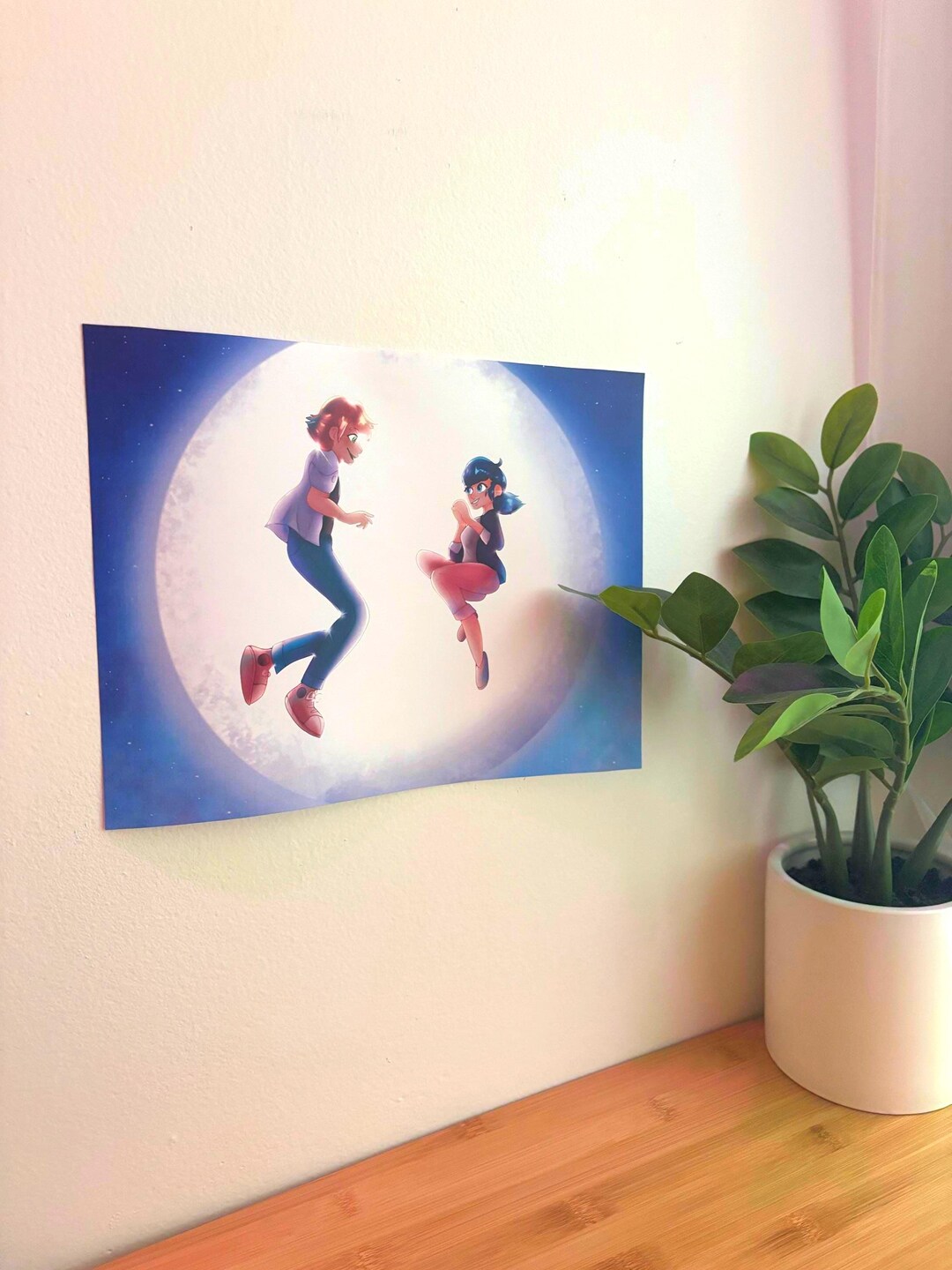 Marinette X Adrien Moon Scene Art Print - Miraculous Ladybug - Etsy