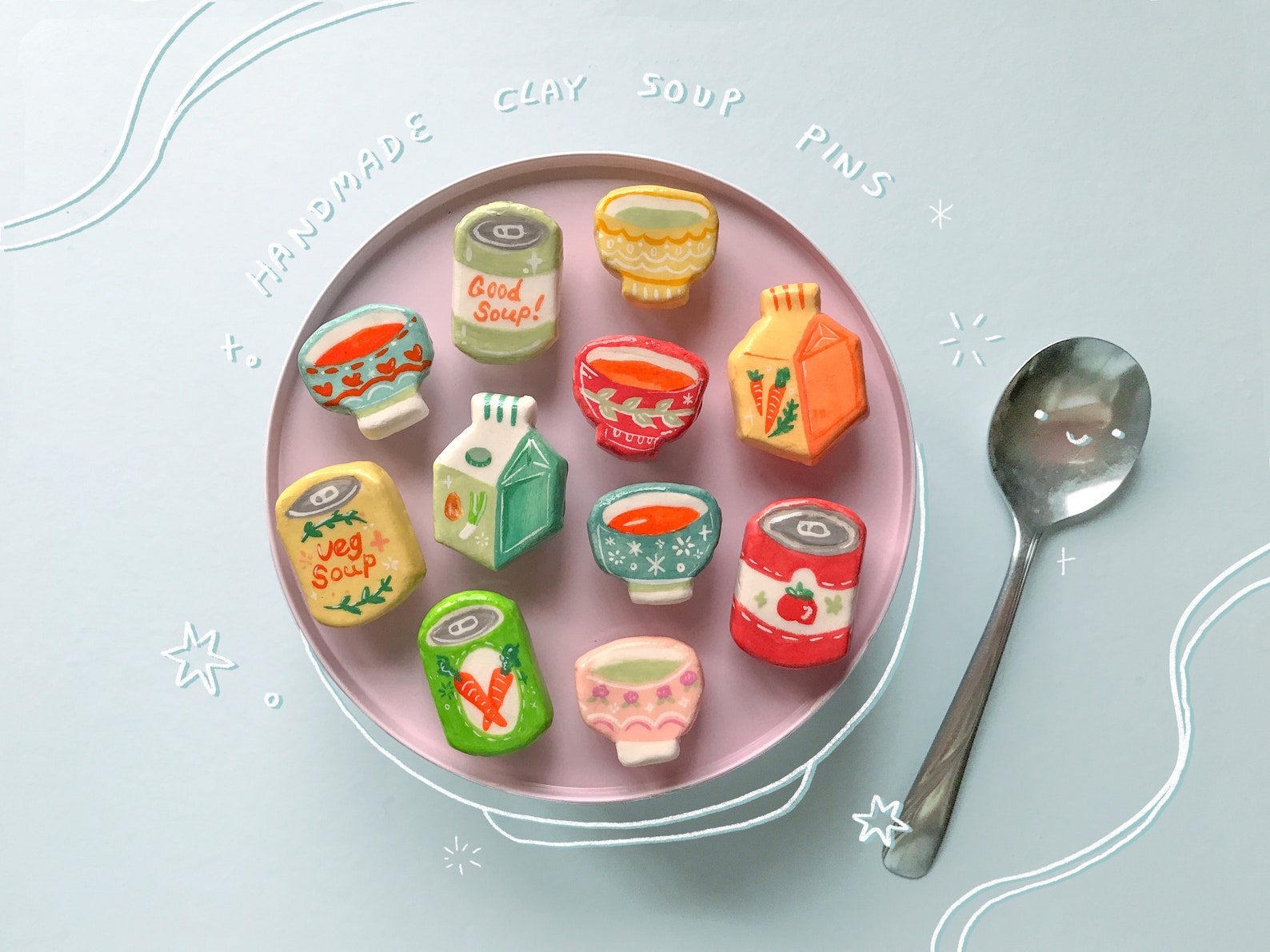Handmade Soup Clay Pins - Etsy