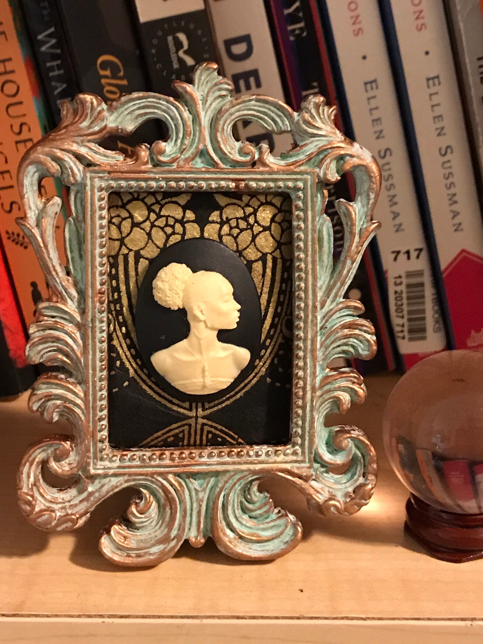 Vintage Black Cameo Art in a Tarnish Verdigris Frame Wall Art | Etsy