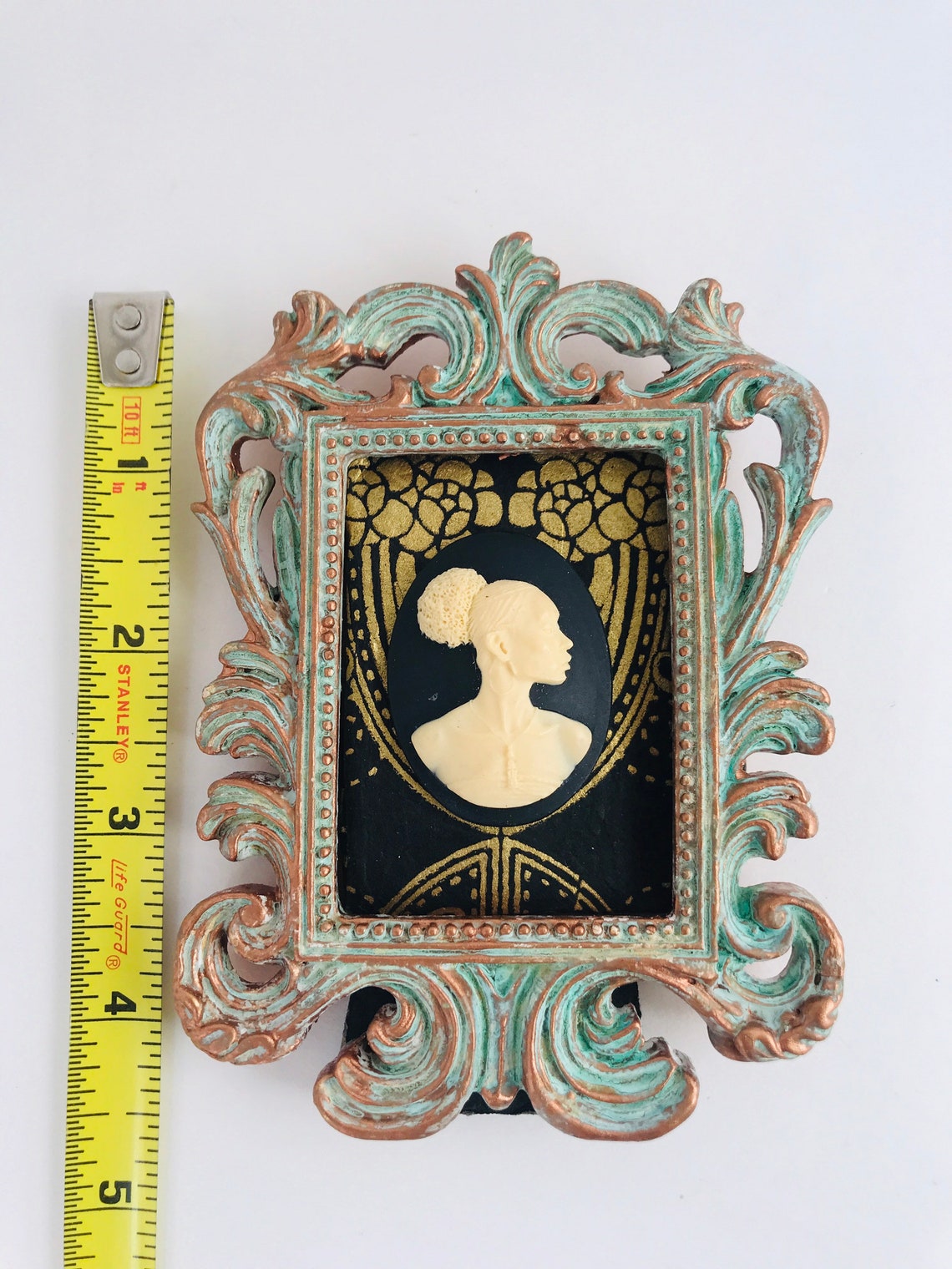 Vintage Black Cameo Art in a Tarnish Verdigris Frame Wall Art | Etsy