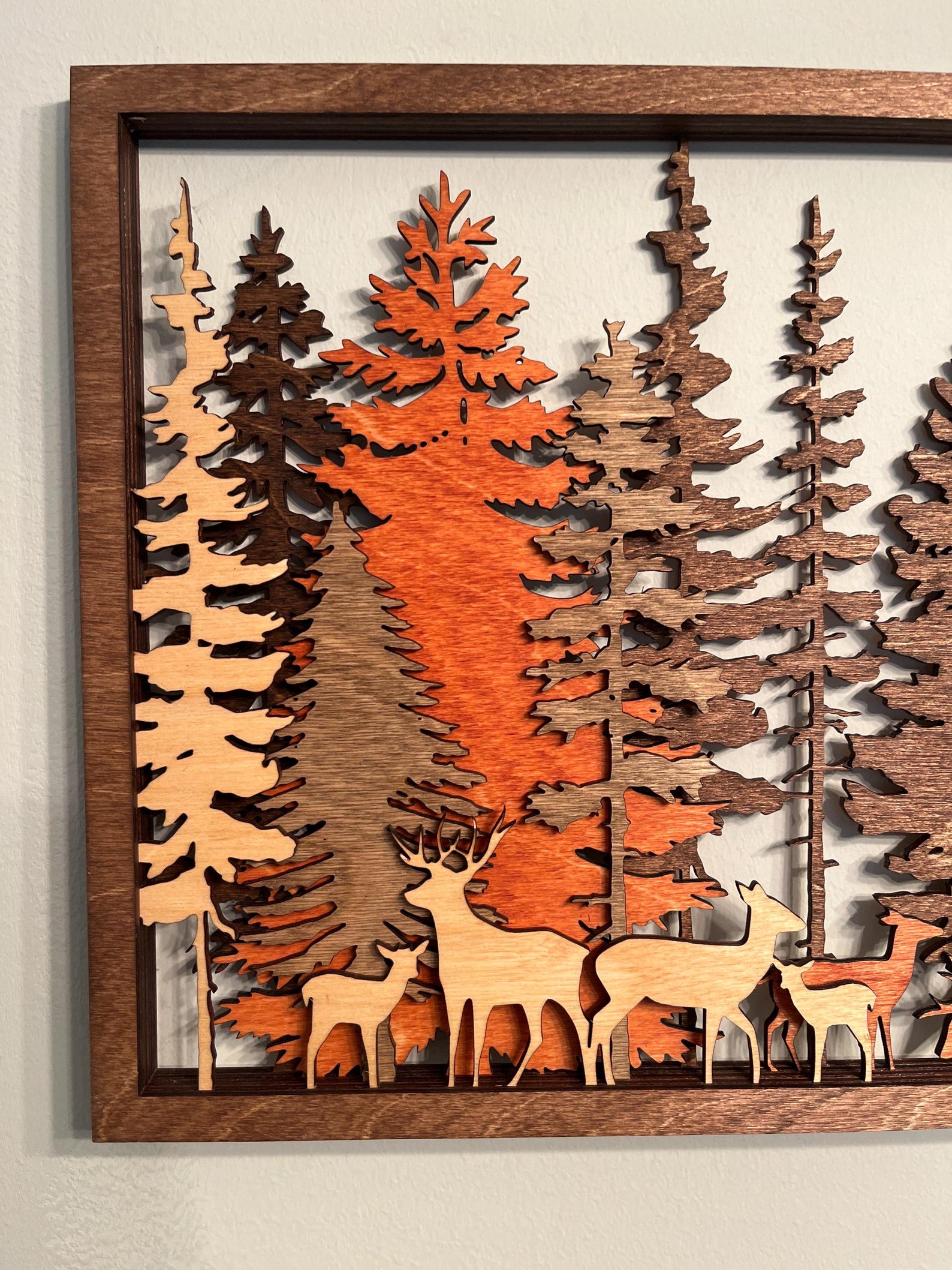 Layered Forest Design for Laser Cutting - Large Deer Family Resizable ...