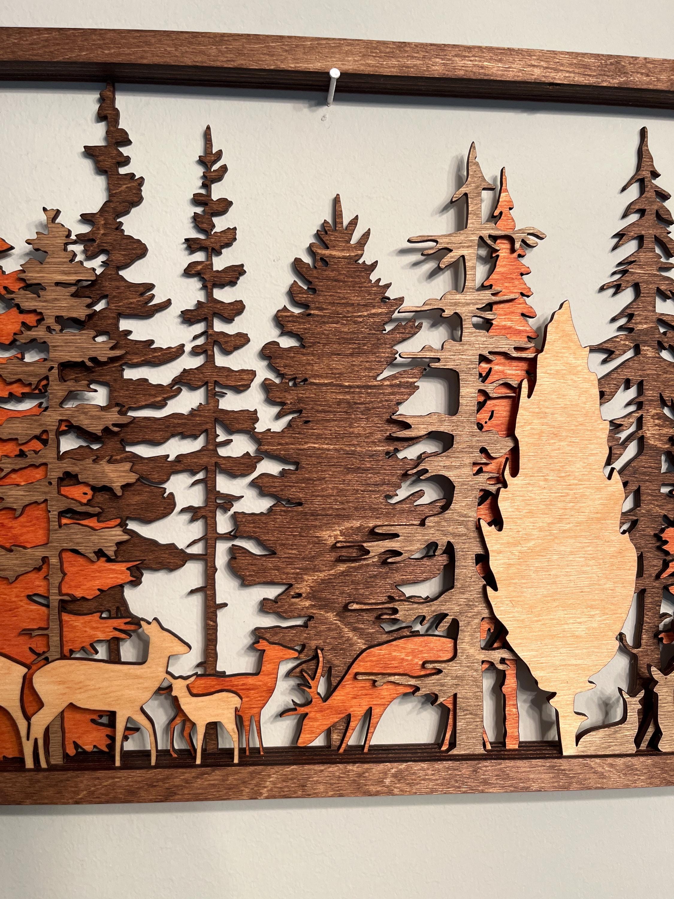 Layered Forest Design for Laser Cutting - Large Deer Family Resizable ...