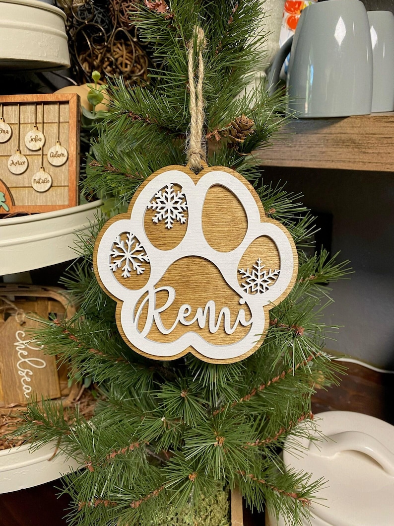 Christmas Ornament SVG File, Paw Print With Snowflakes, Laser Ready Cut ...