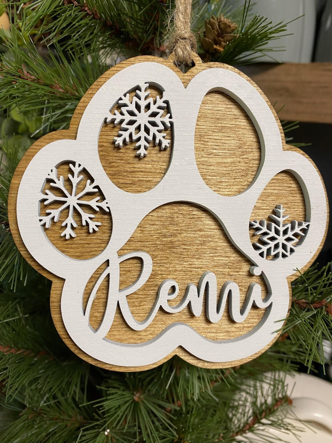 Christmas Ornament SVG File, Paw Print With Snowflakes, Laser Ready Cut ...