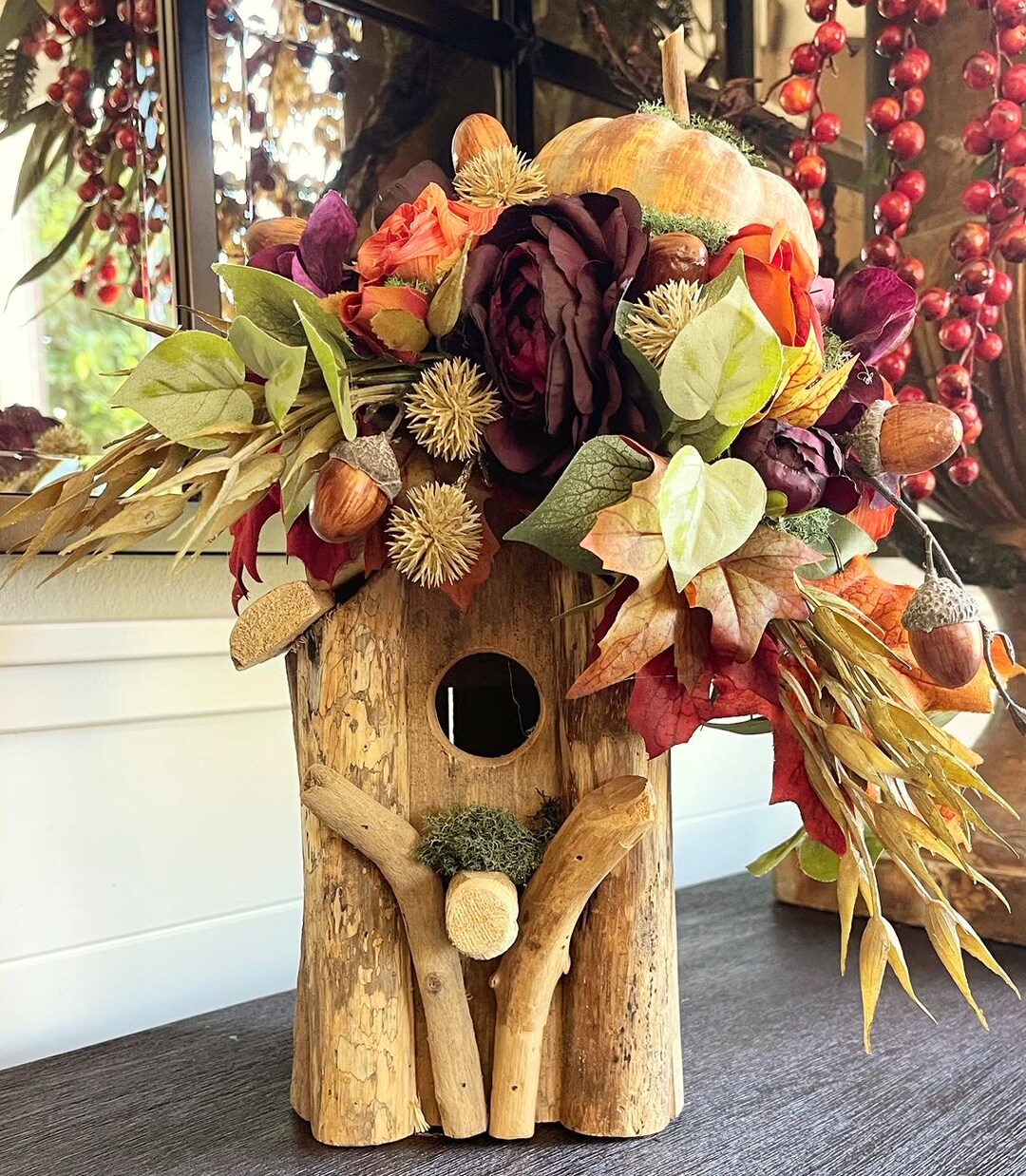 Birdhouse, Fall Birdhouse, Fall Floral Birdhouse, Rustic Fall Birdhouse ...