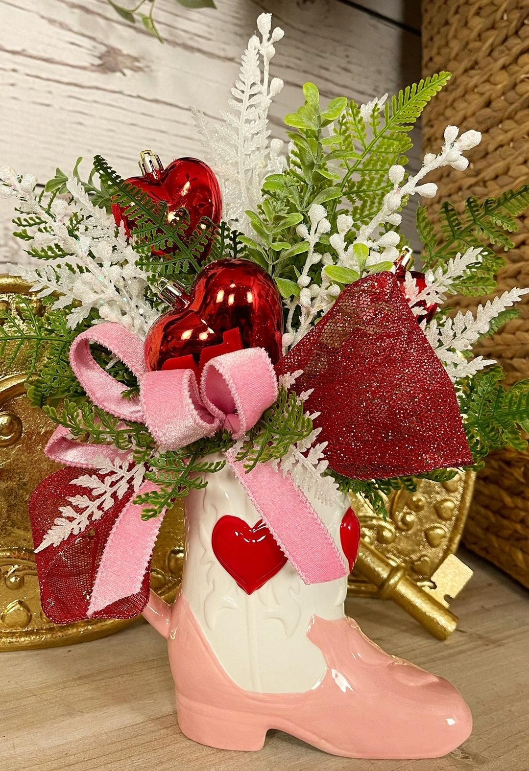 Valentines Day Arrangement, Valentines Cowboy Boot, Heart Floral ...