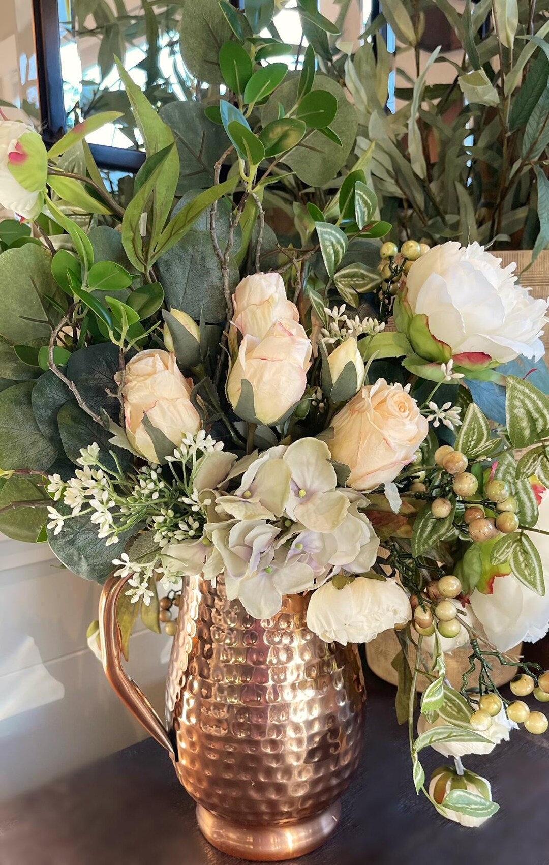 Table Decor, Dining Table Decor, Table Arrangement, Copper Pitcher ...