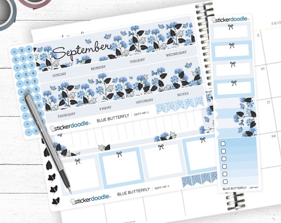 September blue Butterfly Themed Foiled Monthly | Etsy