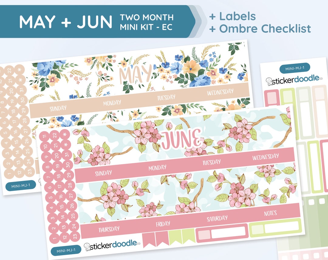 May & June Mini Monthly Planner Kit Bundle, Two Month Planner Sticker ...