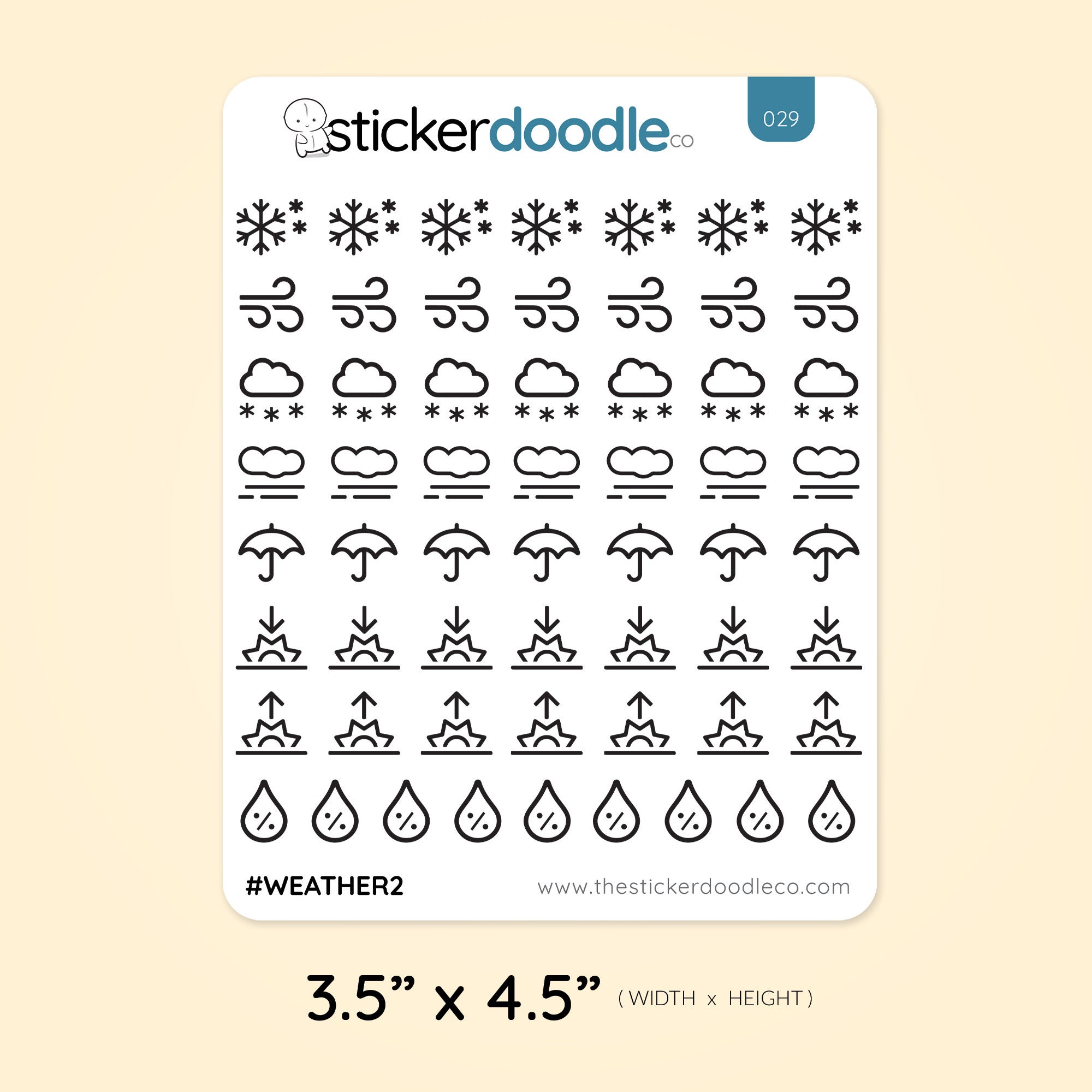 Weather Stickers, Snow, Wind, Fog, Rain, Humidity, Sun Up, Sun Down ...