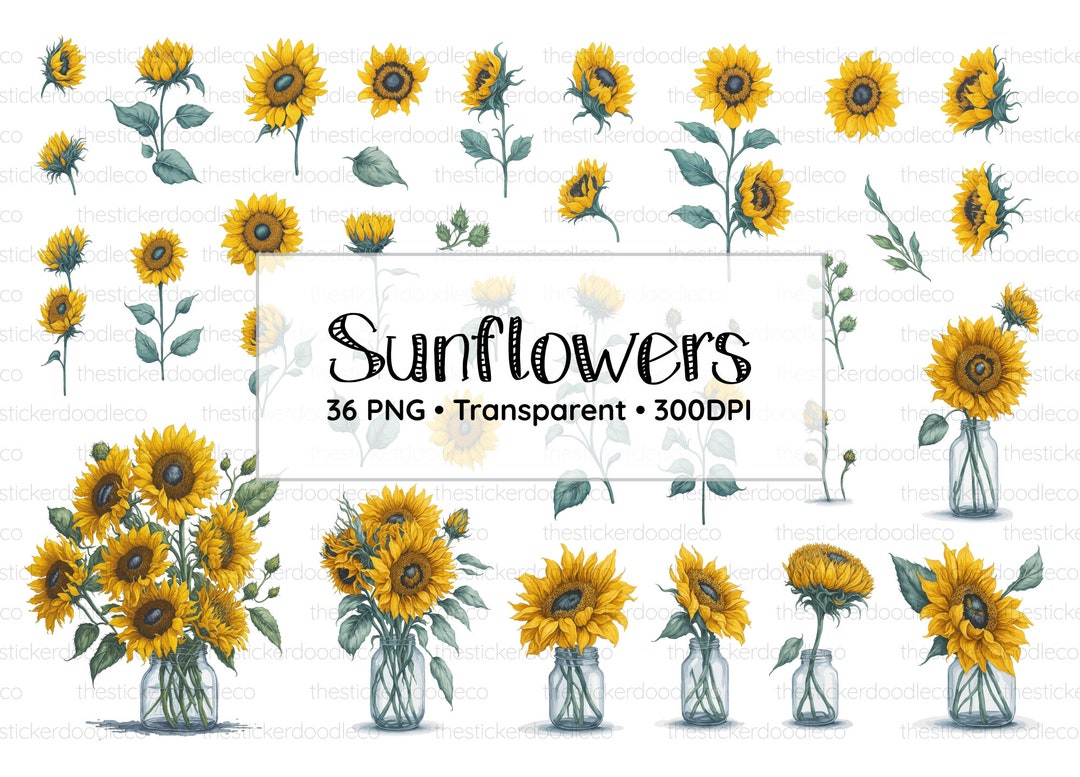 Sunflowers Clipart - Sunflower Floral Bouquets in PNG Format, Instant ...