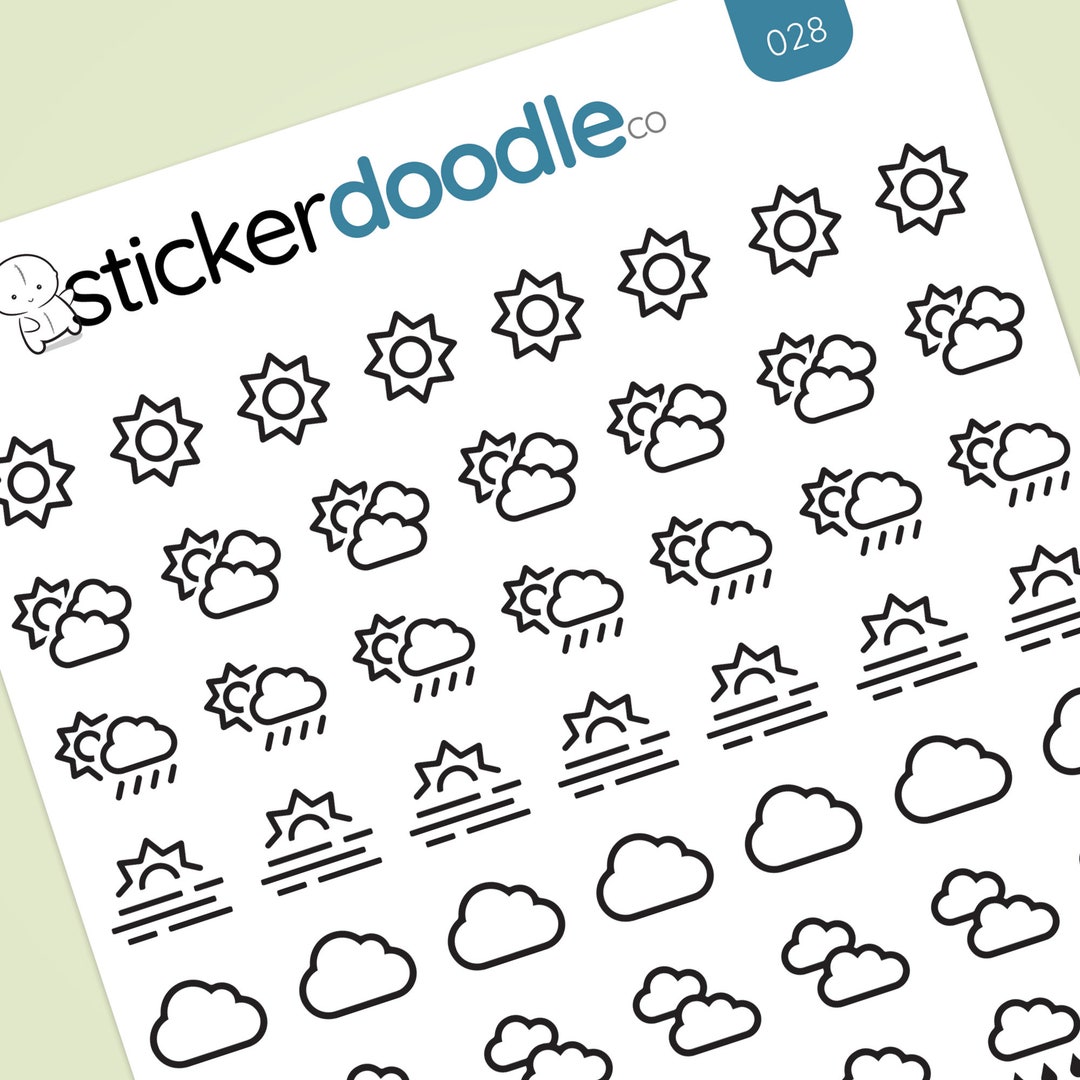 Weather Stickers, Sunny, Cloudy, Rainy, Lightning, Hazy, Partly Cloudy ...