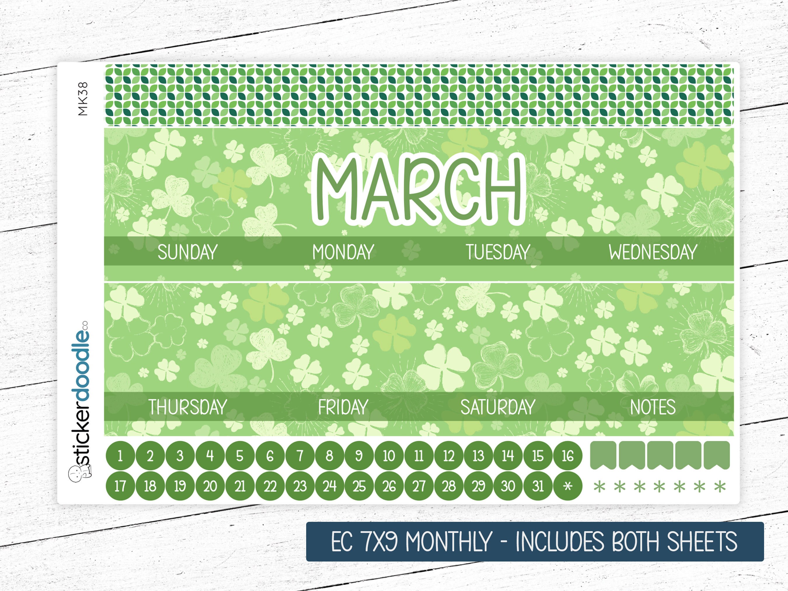 March Monthly Planner Kit Stickers || St. Patricks Day Theme ...