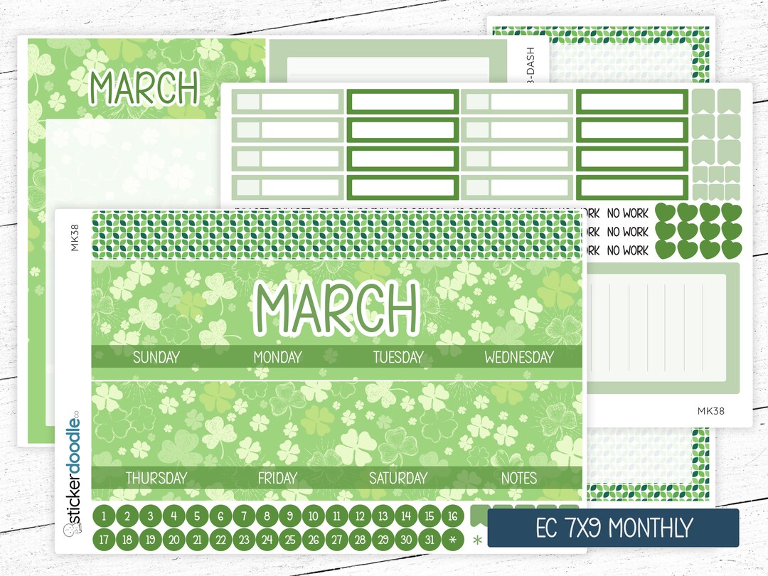 March Monthly Planner Kit Stickers || St. Patricks Day Theme ...