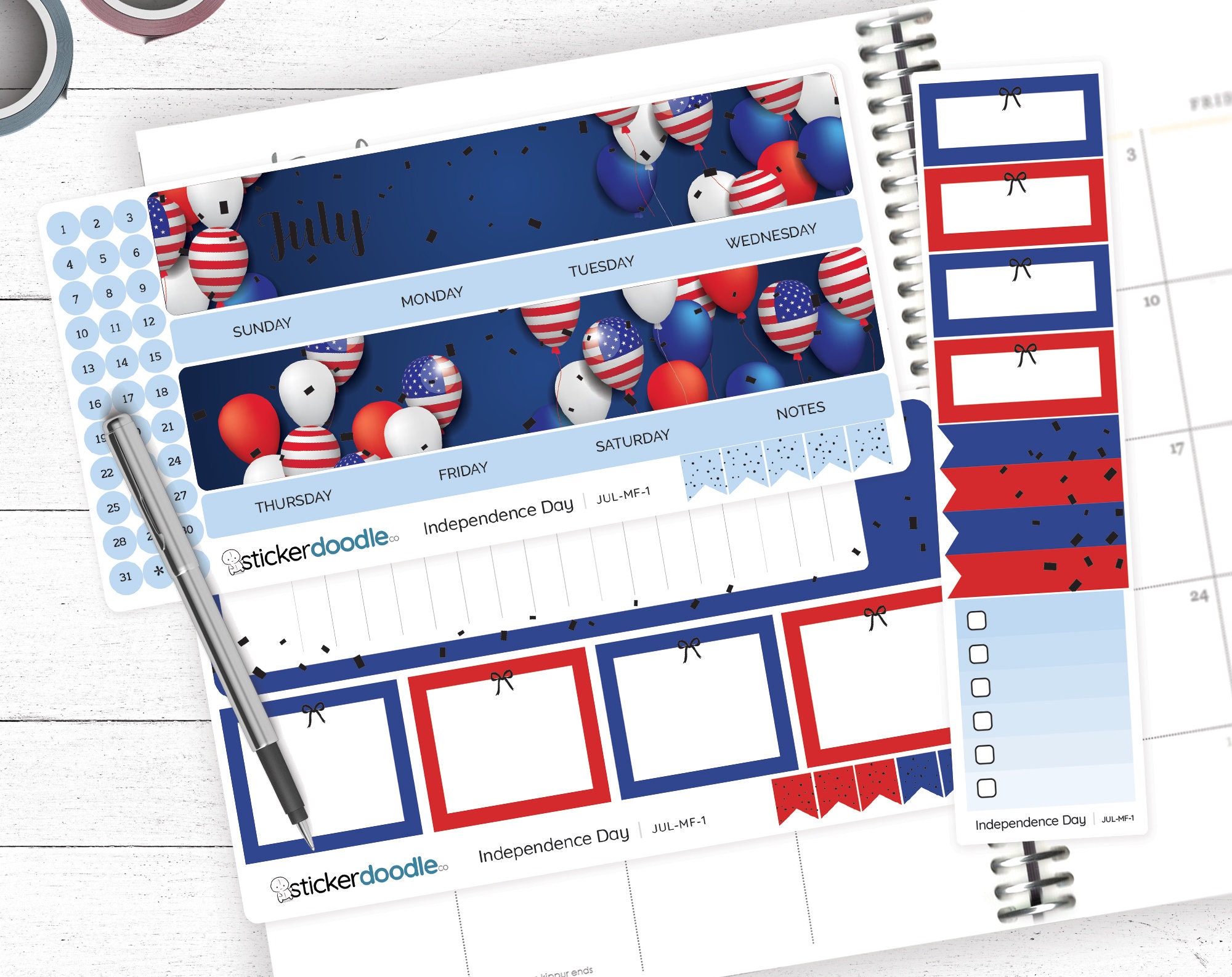 July independence Day Themed Foiled Monthly Planner Kit Stickers, JUL ...