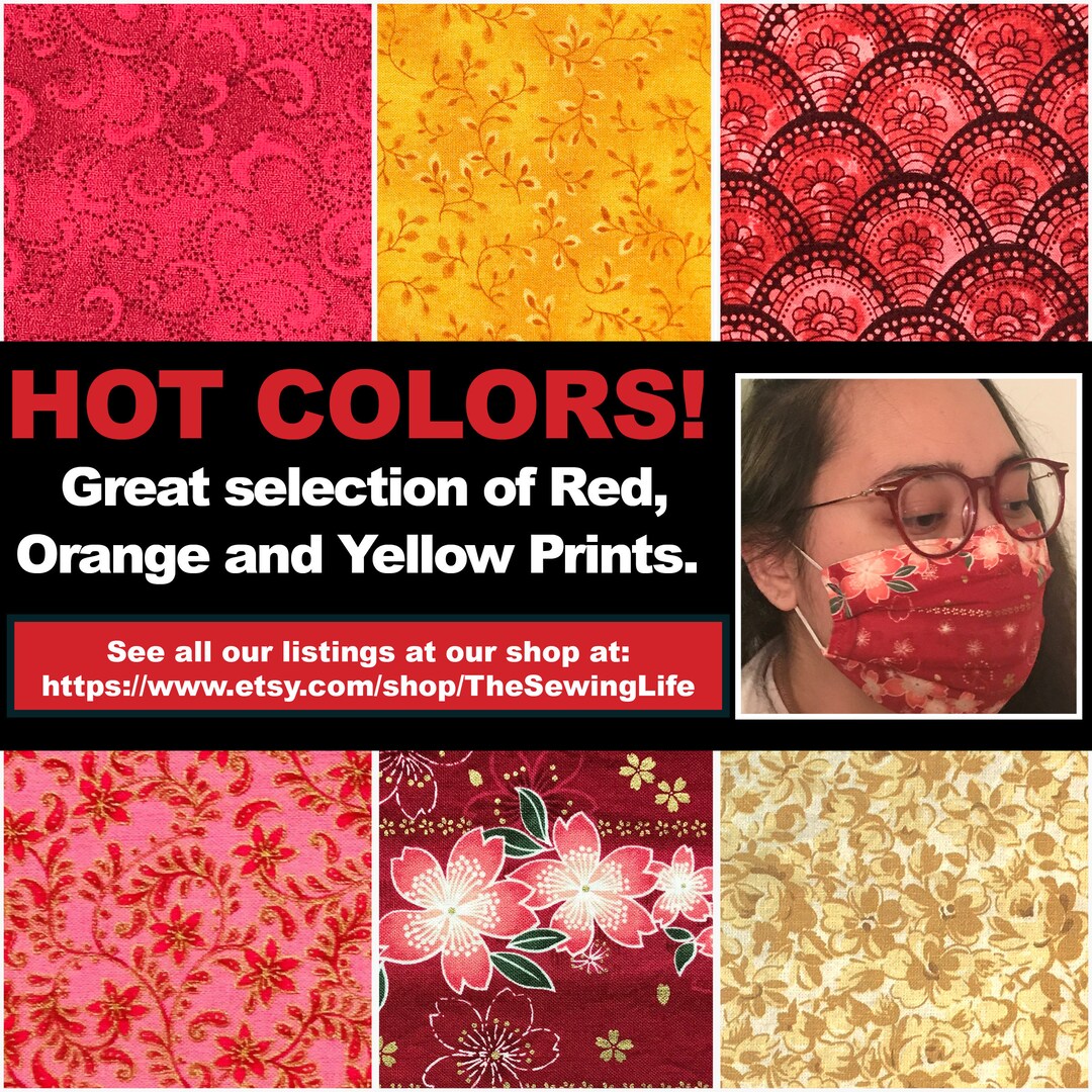 Face Masks Hot Colors Reds, Oranges & Yellow 100% Cotton for Comfort ...