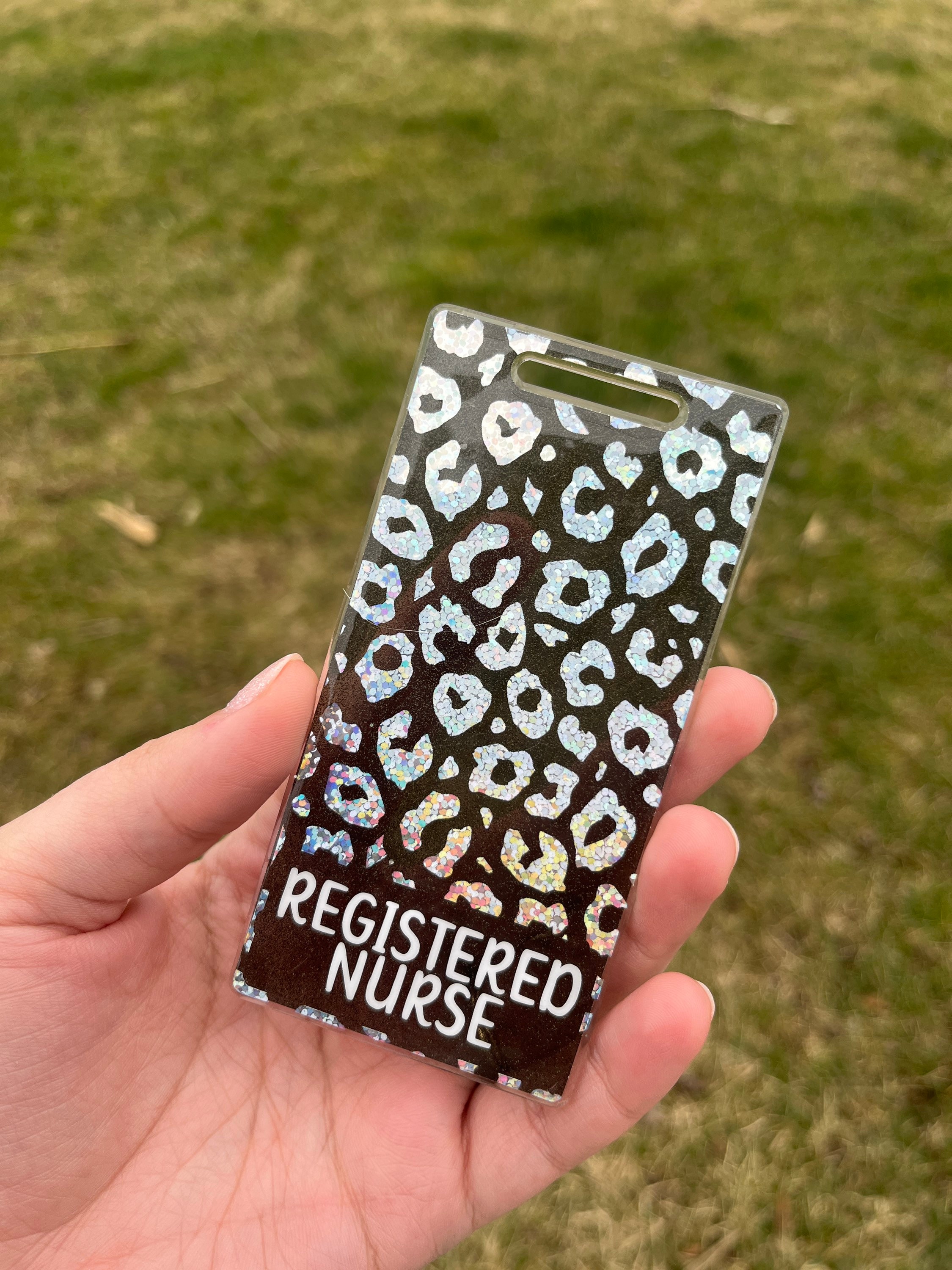 Holographic Black Leopard Cheetah Badge Buddy Customizable Sparkle ...