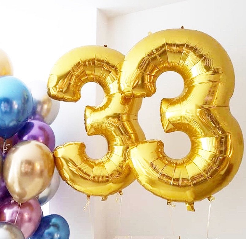 32 Number 33 Balloons Gold Giant Balloons Birthday Balloons | Etsy
