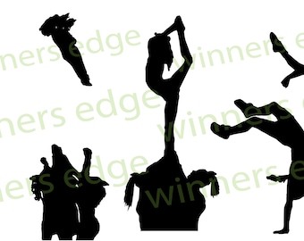 Cheerleader Jump Toe Touch Silhouettes Set 3 2 PNG Digital Graphics ...