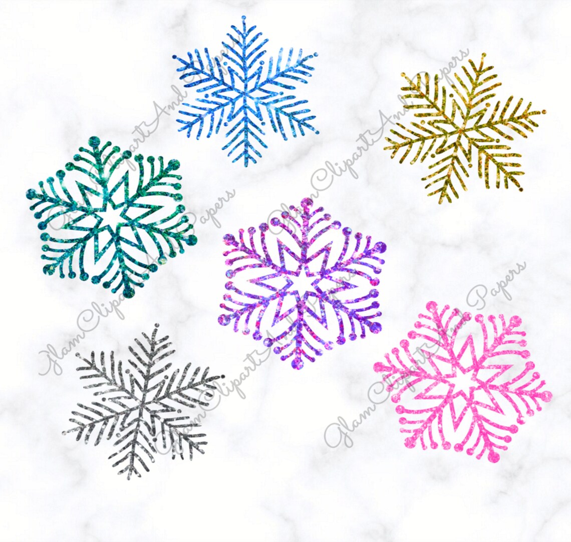 Colorful Snowflakes Clipart, Silver and Gold Snowflakes Clipart, Winter ...