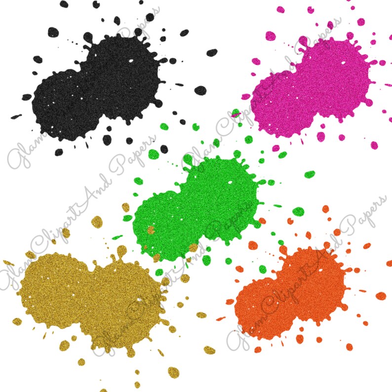Paint Splatter Clipart, Glitter Ink Blot Clipart, Colorful Paint Splash ...