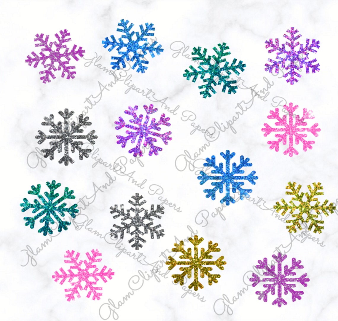 Colorful Snowflakes Clipart, Silver and Gold Snowflakes Clipart, Winter ...