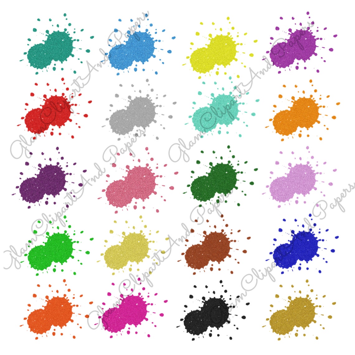 Paint Splatter Clipart, Glitter Ink Blot Clipart, Colorful Paint Splash ...