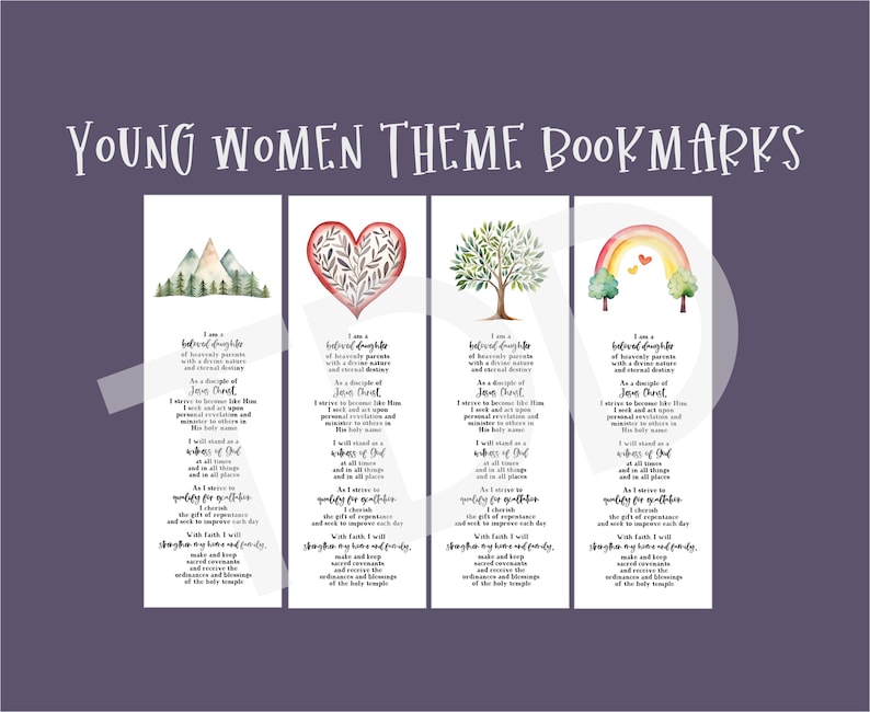 Digital Print: LDS Young Women Theme Bookmark - Set 2 (cute Boho Nature ...