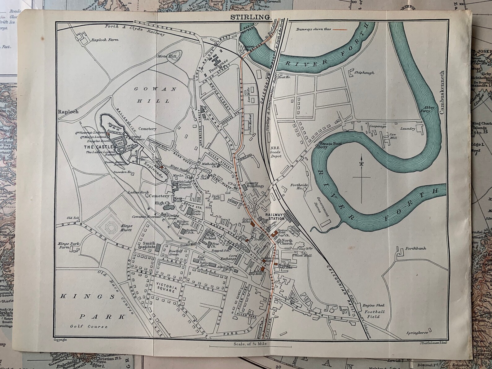 Stirling Scotland Original Antique Map | Etsy