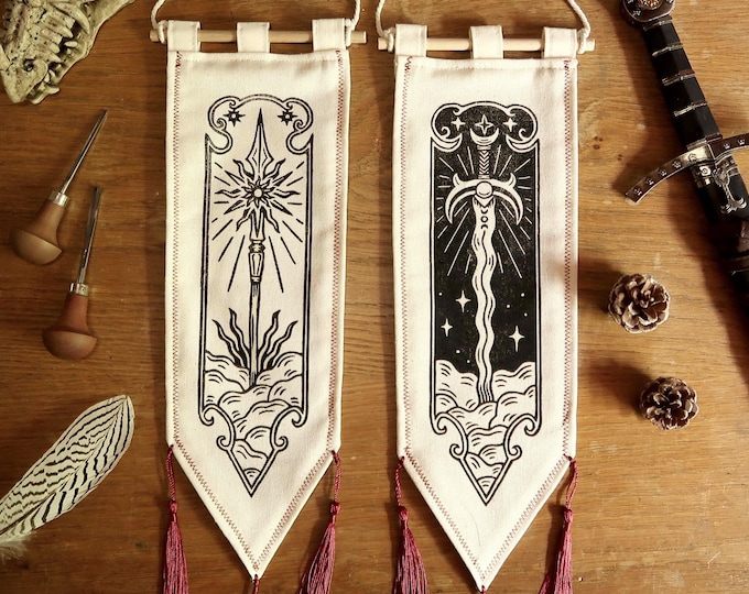 Original Medieval Sword and Spear - Linocut Banner - Limited Edition - Etsy